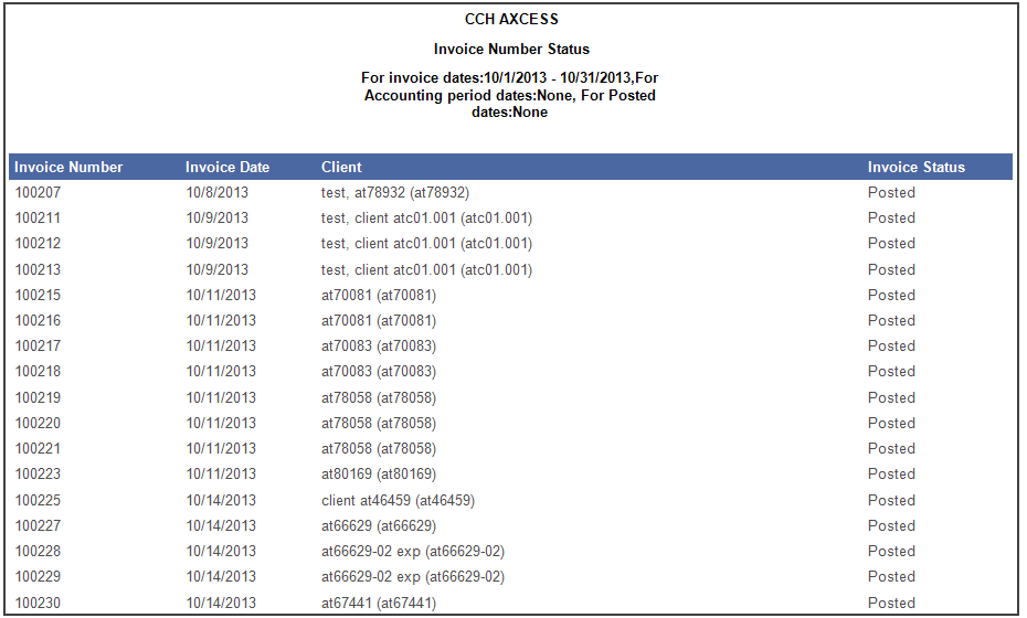 Invoice Number Status